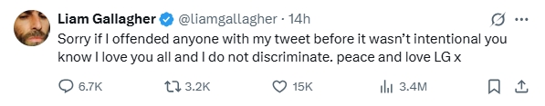 Oasis singer Liam Gallagher sparks outrage with racist tweet ahead of ...